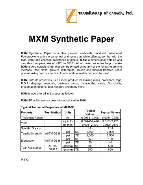 MXM Synthetic Paper