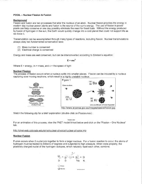 POGIL â Nuclear Fission & Fusion POGIL â Nuclear Fission & Fusion