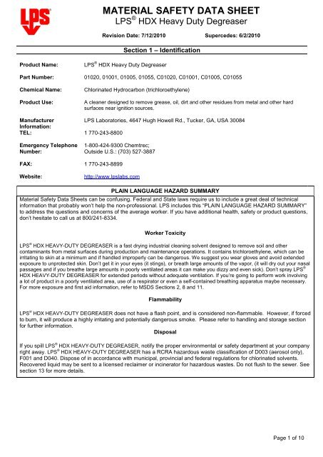 Download HDX Heavy-Duty Degreaser Material Safety Data Sheet