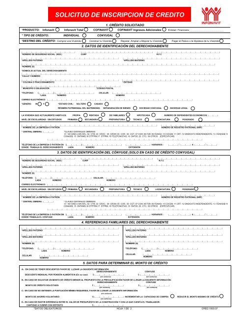 Solicitud de InscripciÃ³n de CrÃ©dito - Infonavit