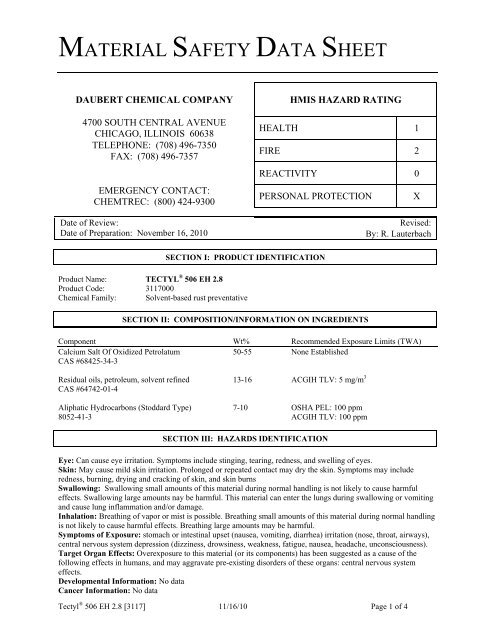 TECTYL 506 EH 2.8 MSDS - Daubert Chemical Company, Inc.