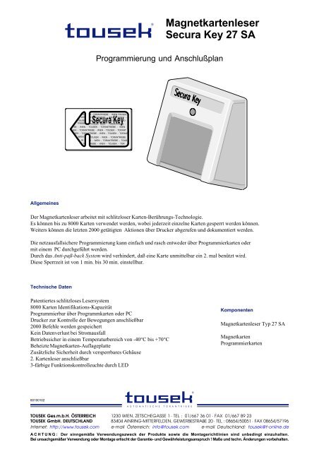Magnetkartenleser Secura Key 27 SA - Tousek Shop by Antech