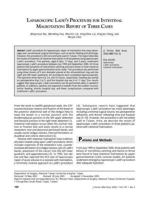 laparoscopic ladd's procedure for intestinal malrotation