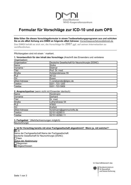 Formular für Vorschläge zur ICD-10 und zum OPS - DIMDI
