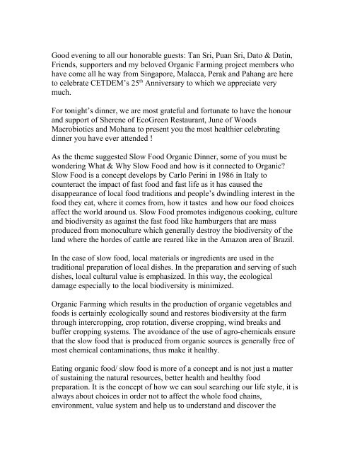 Read more: Introduction to Slow Food by Ms Tan Siew Luang - cetdem