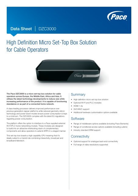 Data Sheet - Pace DZC3000 High Definition Cable Micro Zapper