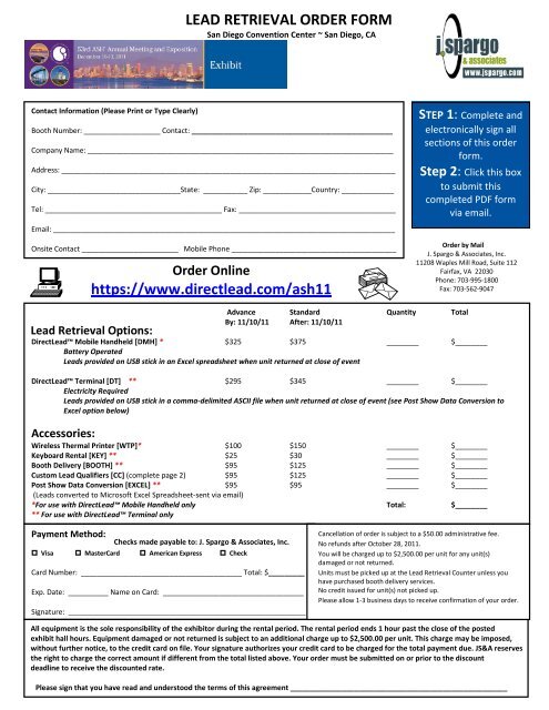 lead retrieval order form - J. Spargo & Associates