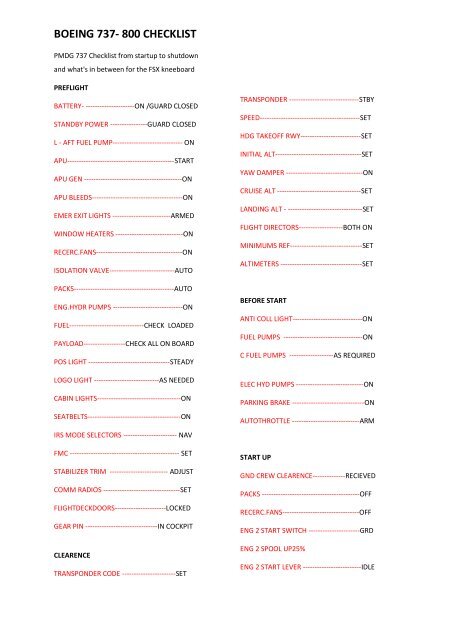 Delta Boeing 737 Checklist