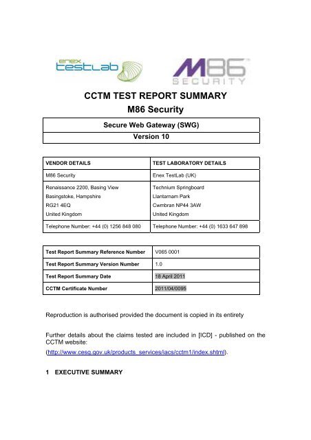 CCTM Test Report Summary M86 Security - CESG