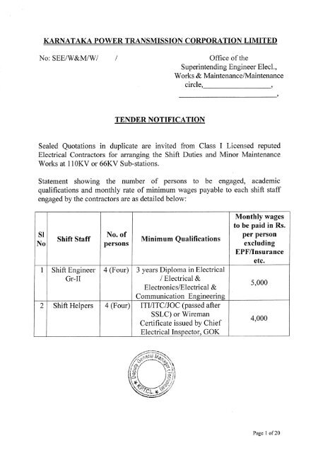 KARNATAKA POWER TRANSMISSION CORPORATION ... - KPTCL