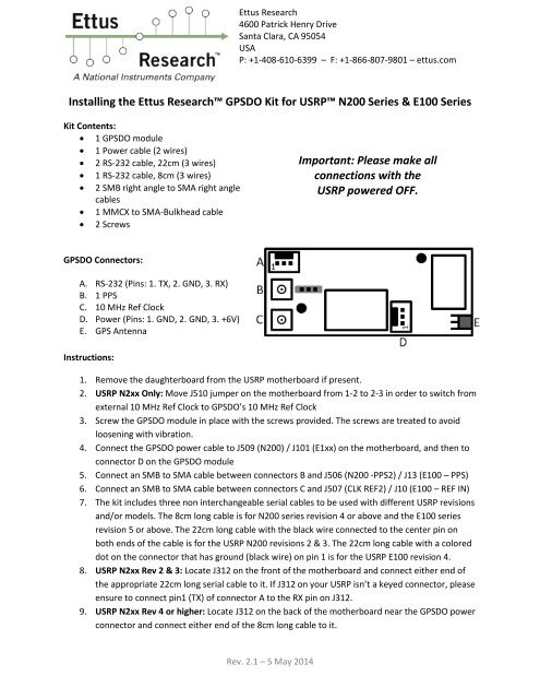 GPSDO Kit Instructions and Datasheet - Ettus Research GPSDO Kit Instructions and Datasheet - Ettus Research