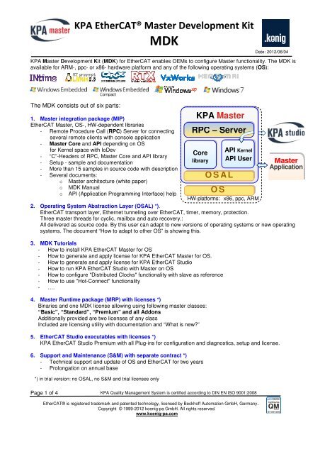 KPA EtherCATÂ® Master Development Kit - Koenig-pa.com