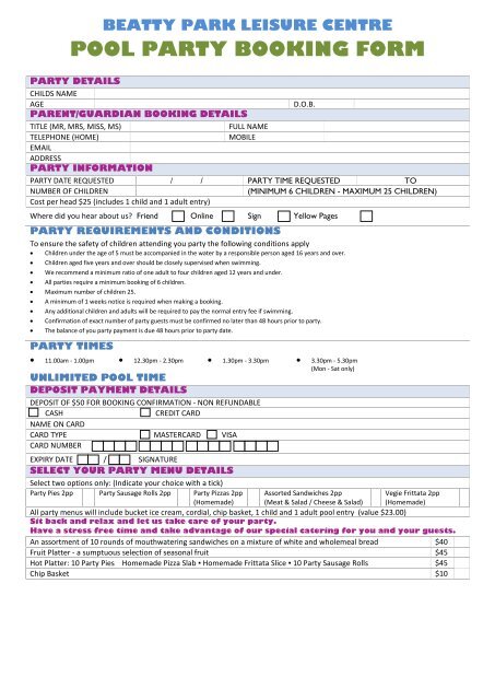 Birthday Party booking form