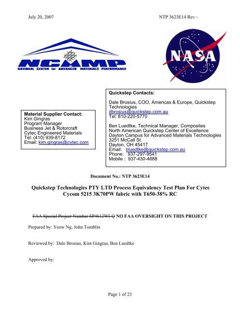 Quickstep Technologies PTY LTD Process Equivalency Test Plan ...