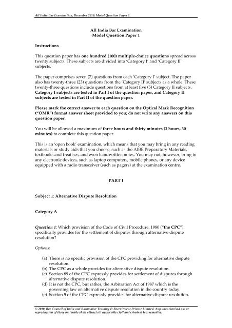 All India Bar Examination Model Question Paper 1 Instructions This ...