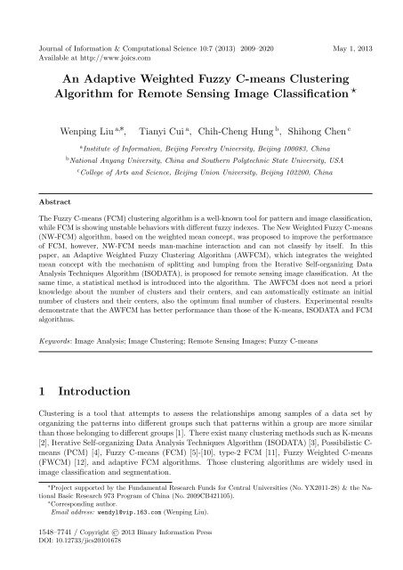 An Adaptive Weighted Fuzzy C Means Clustering Algorithm For