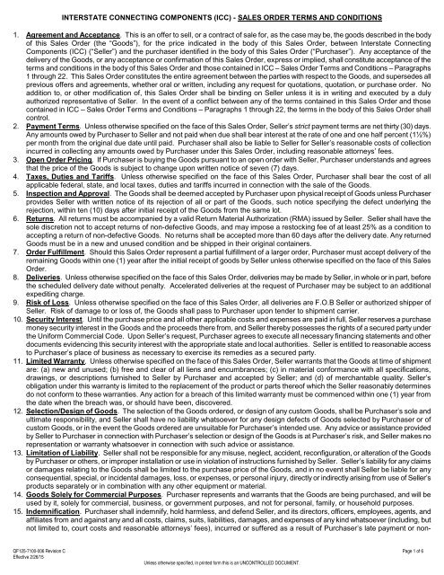 Sales T&C - Interstate Connecting Components