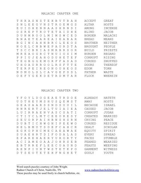 Malachi Word Search Puzzles - Woodbine Church of Christ