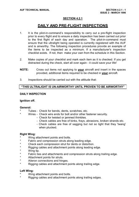 DAILY AND PRE-FLIGHT INSPECTIONS