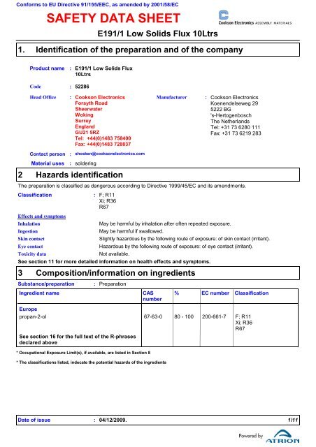 E191/1 Low Solids Flux 10Ltrs - The Solder Connection