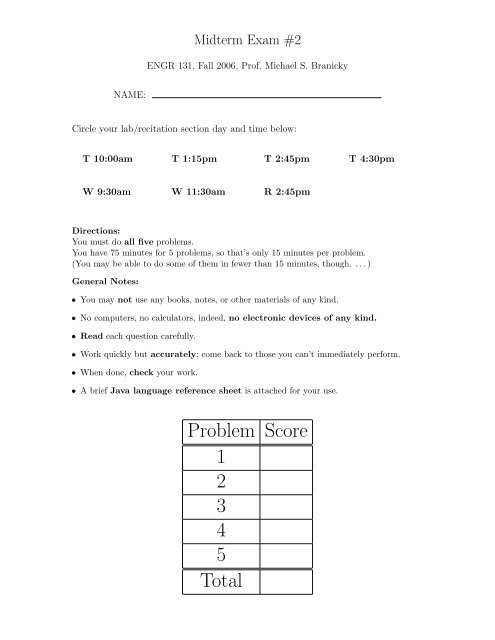 Problem Score 1 2 3 4 5 Total
