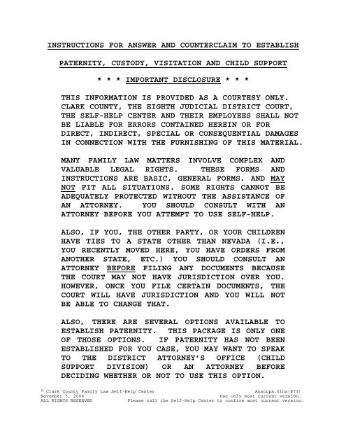 instructions for answer and counterclaim to establish paternity ...