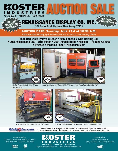 auction sale - Koster Industries, Inc.