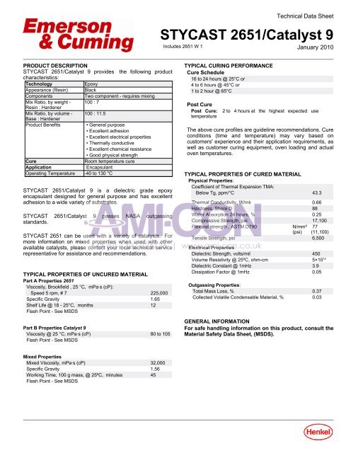 STYCAST 2651/Catalyst 9 - AMI-CON