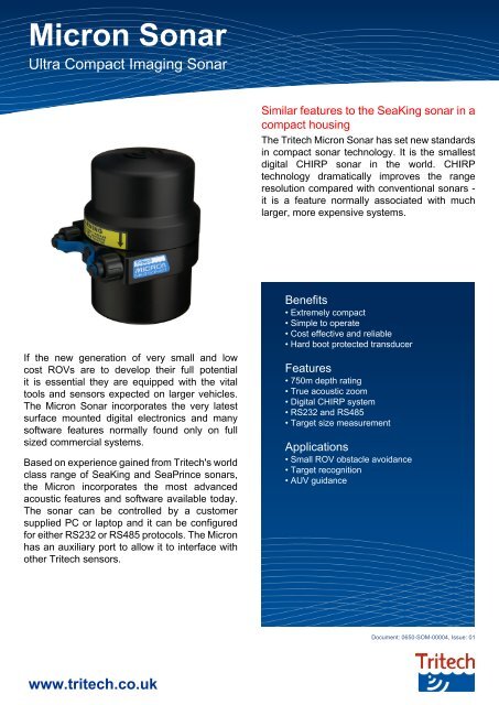 Micron Sonar - Ultra Compact Imaging Sonar - Tritech