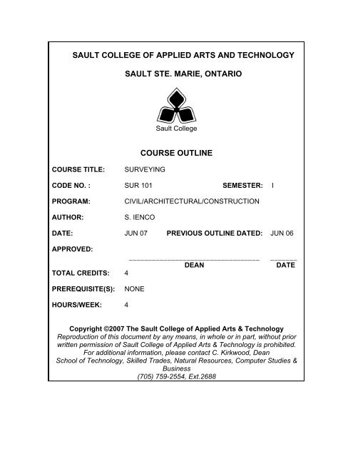 SUR101 Course Outline.pdf - Sault College