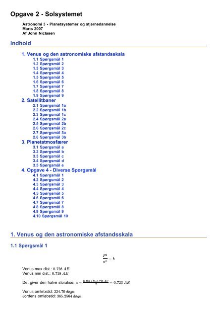 Opgave 2 - Solsystemet