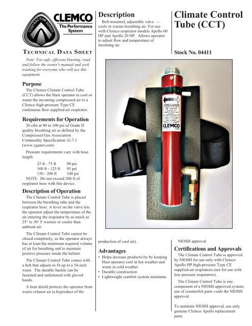 Climate Control Tube (CCT) - Clemco Industries Corp.