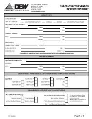 subcontractor/vendor information sheet - DEW Construction Corp