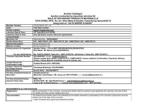 Auction Catalogue Auction conducted by mjunction ... - Metaljunction