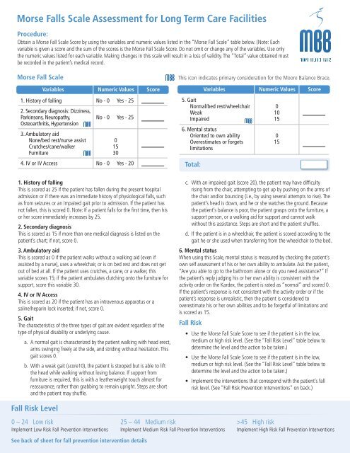 Morse Falls Scale Assessment for Long Term Care ... - SafeStep
