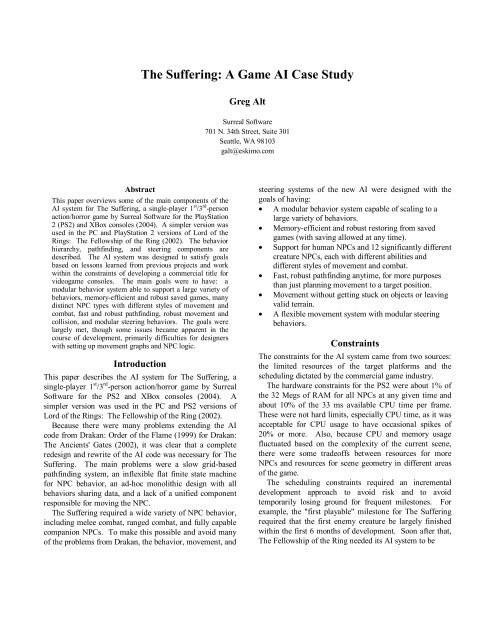 The Suffering: A Game AI Case Study