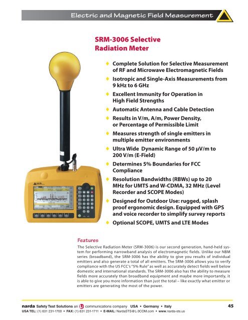 SRM-3006 Selective Radiation Meter - Narda Safety Test Solutions