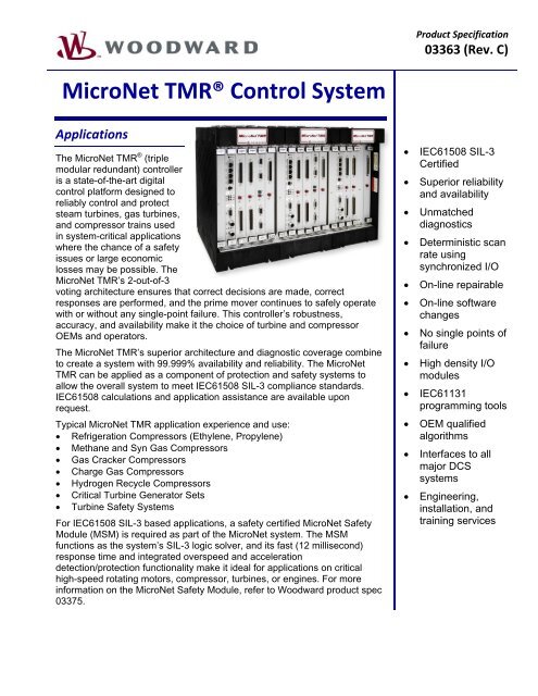 (Rev. C) MicroNet TMR® Control System Applications - Woodward