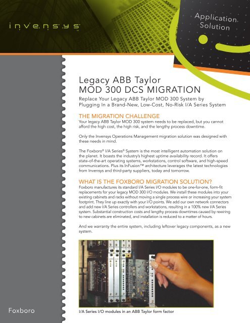 Legacy ABB Taylor MOD 300 DCS MIGRATION - Invensys