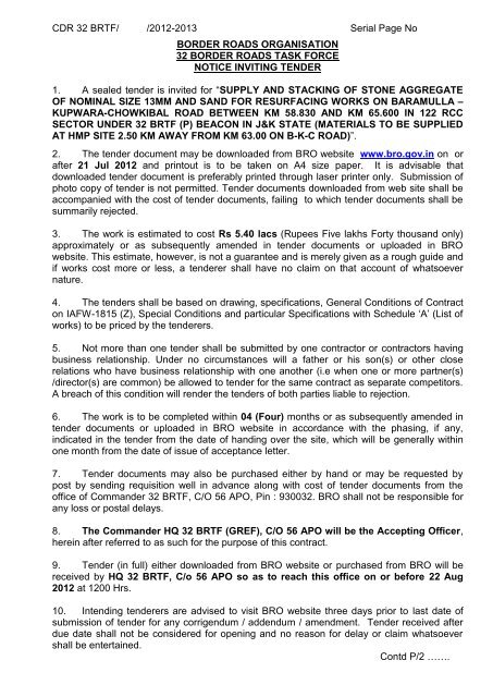 CDR 32 BRTF - Border Roads Organisation