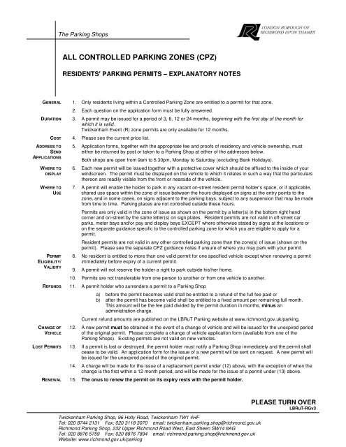 ALL CONTROLLED PARKING ZONES (CPZ) - Richmond Council