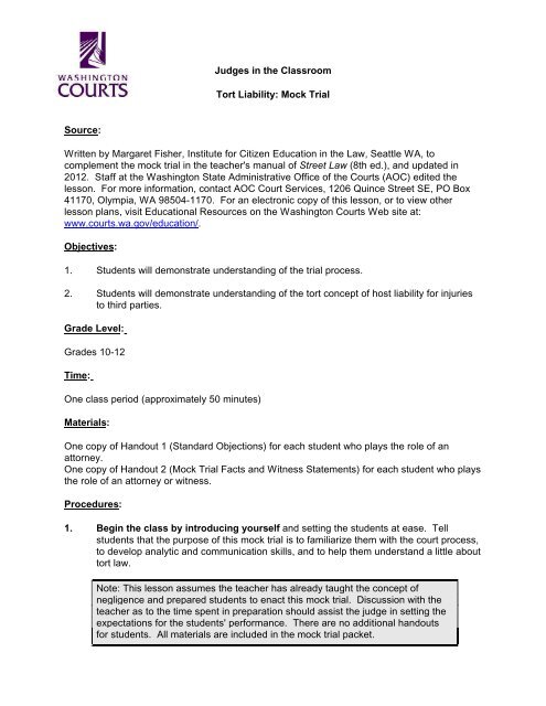 Download a Copy of the Lesson Plan in - Washington State Courts