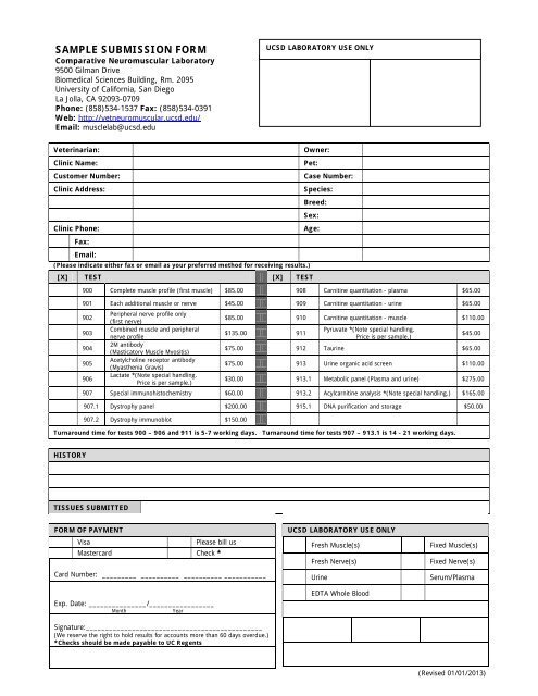 sample submission form - Comparative Neuromuscular Laboratory