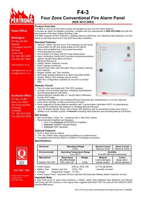 F4-3 Four Zone Conventional Fire Alarm Panel - Pertronic Industries