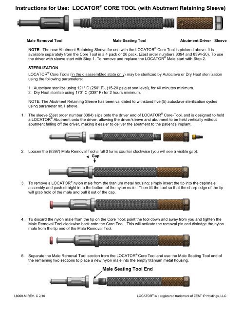 Instructions for Use: LOCATOR CORE TOOL (redesigned version ...