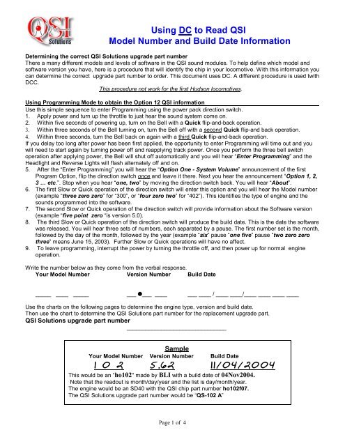 Using DC to Read QSI Model Number and Build ... - QSI Solutions