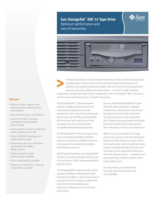 Sun StorageTekâ„¢ DAT 72 Tape Drive - SanSpot