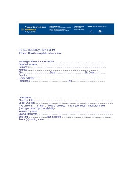 HOTEL RESERVATION FORM (Please fill with complete information)