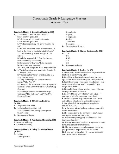 Crossroads 9, Language Masters Answer Key - English Home