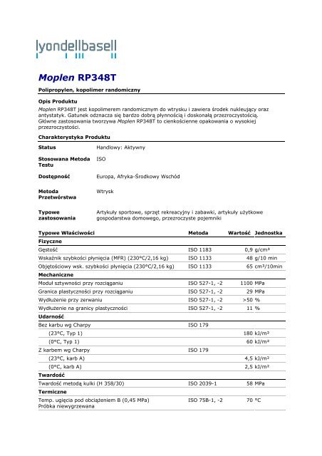 Moplen RP348T TDS 2010 PL - Motor Polimer
